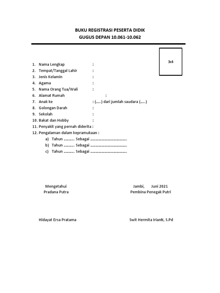 Buku Registrasi Peserta Didik | PDF