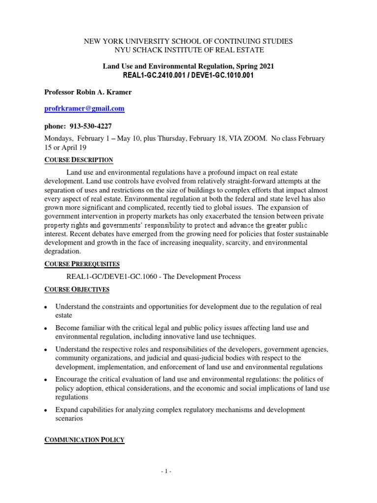 Syllabus - Land Use and Environmental Regulation | PDF | Environmental ...
