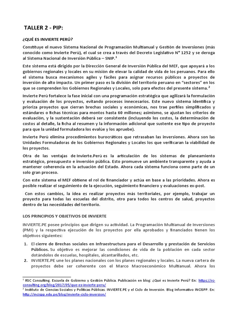 S2.taller 2 - PIP - Invierte Perú | PDF | Presupuesto | Perú