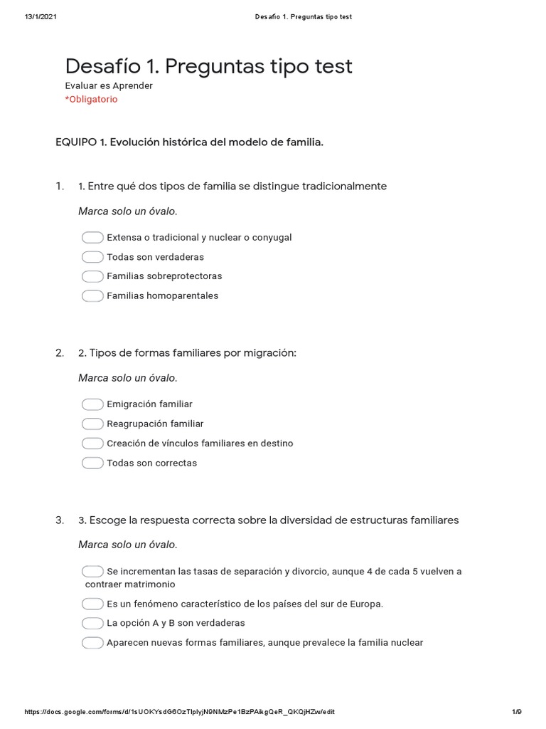 Desafío de Preguntas sobre Familias | PDF | Socialización | Familia