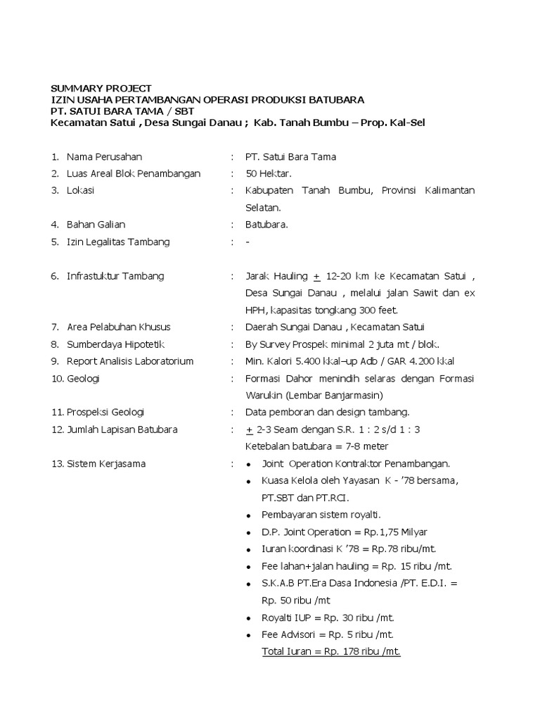 Summary Project Izin Usaha Pertambangan | PDF