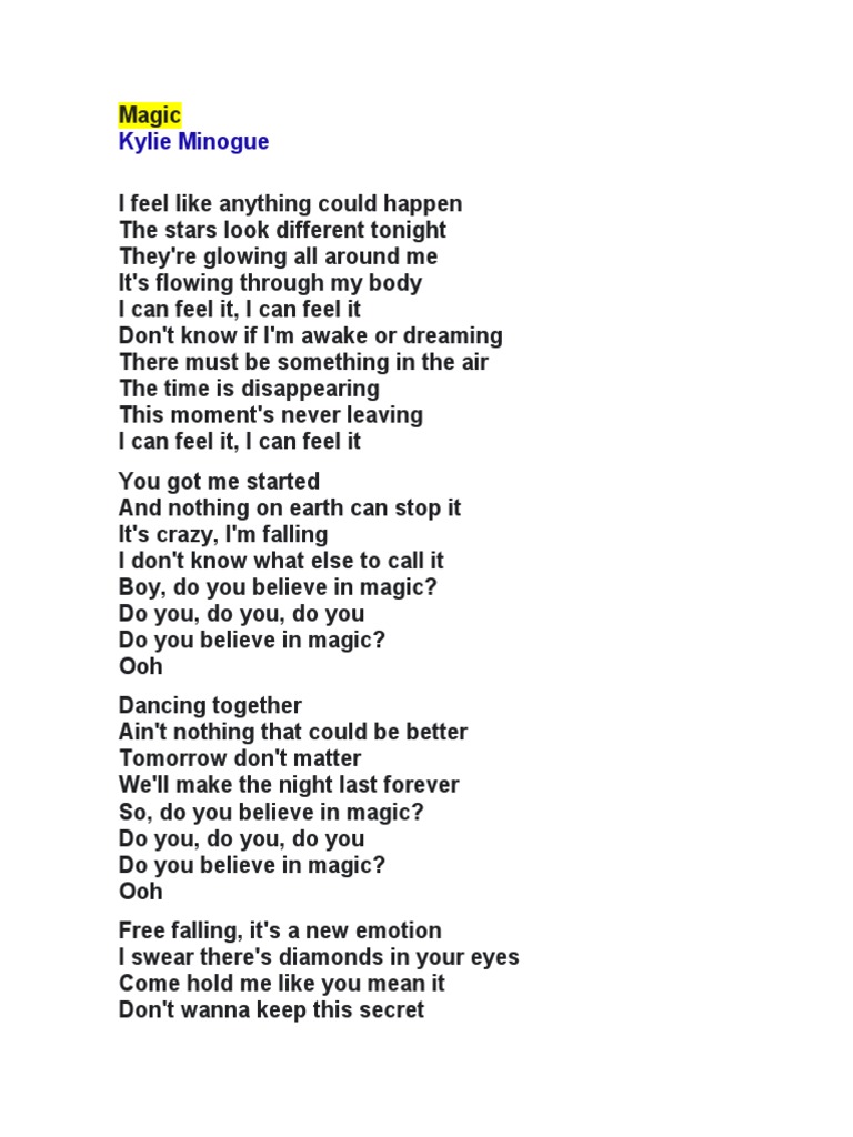Magic Lyrics Kylie Minogue | PDF
