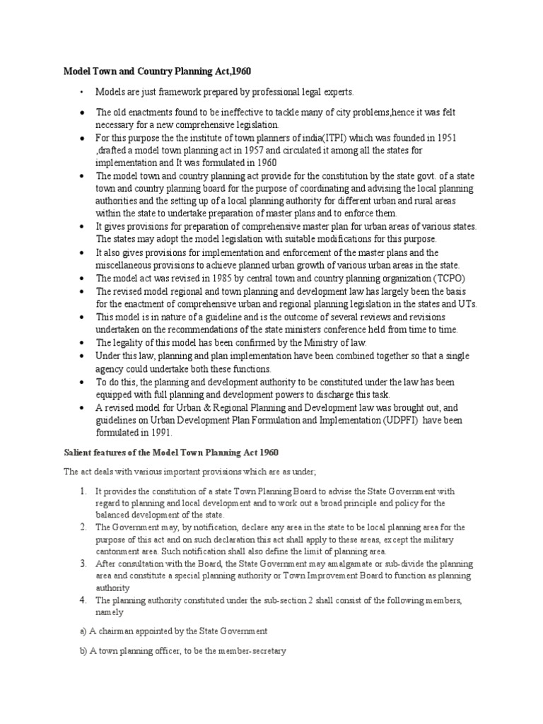 Model Town Planning Act 1960 | PDF | Government | Policy