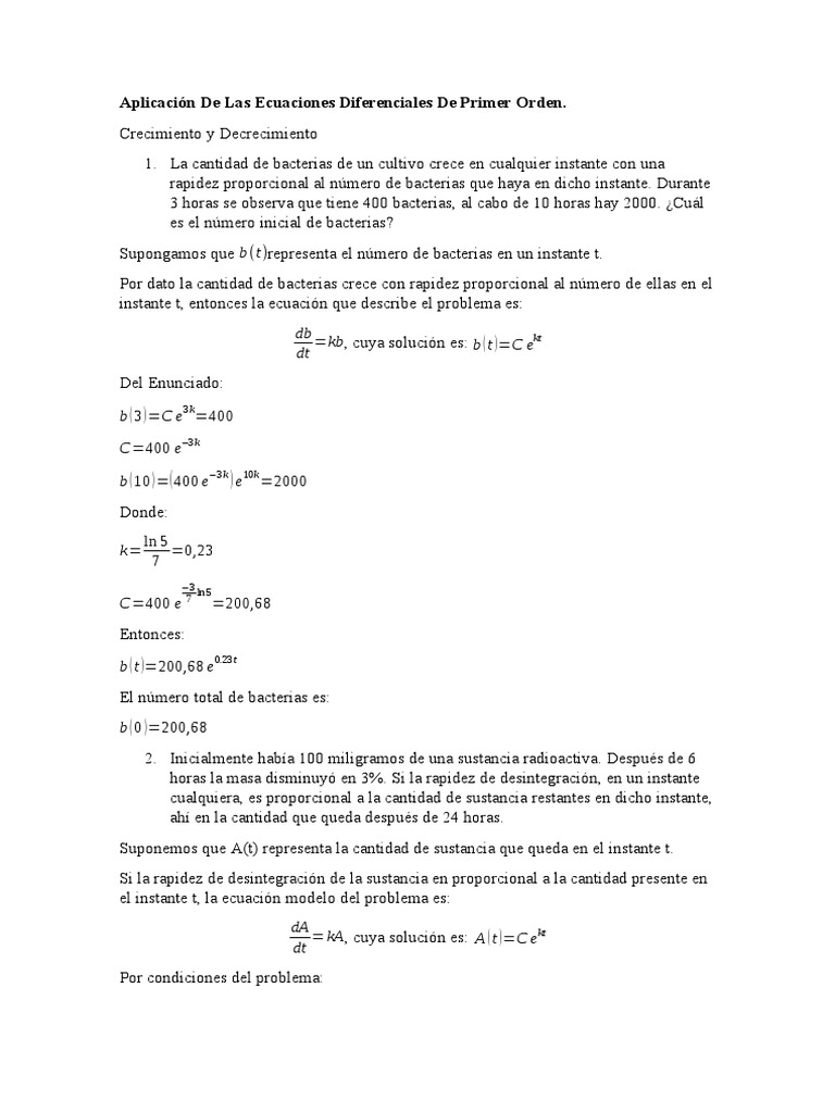 Aplicación de Las Ecuaciones Diferenciales de Primer Orden | PDF