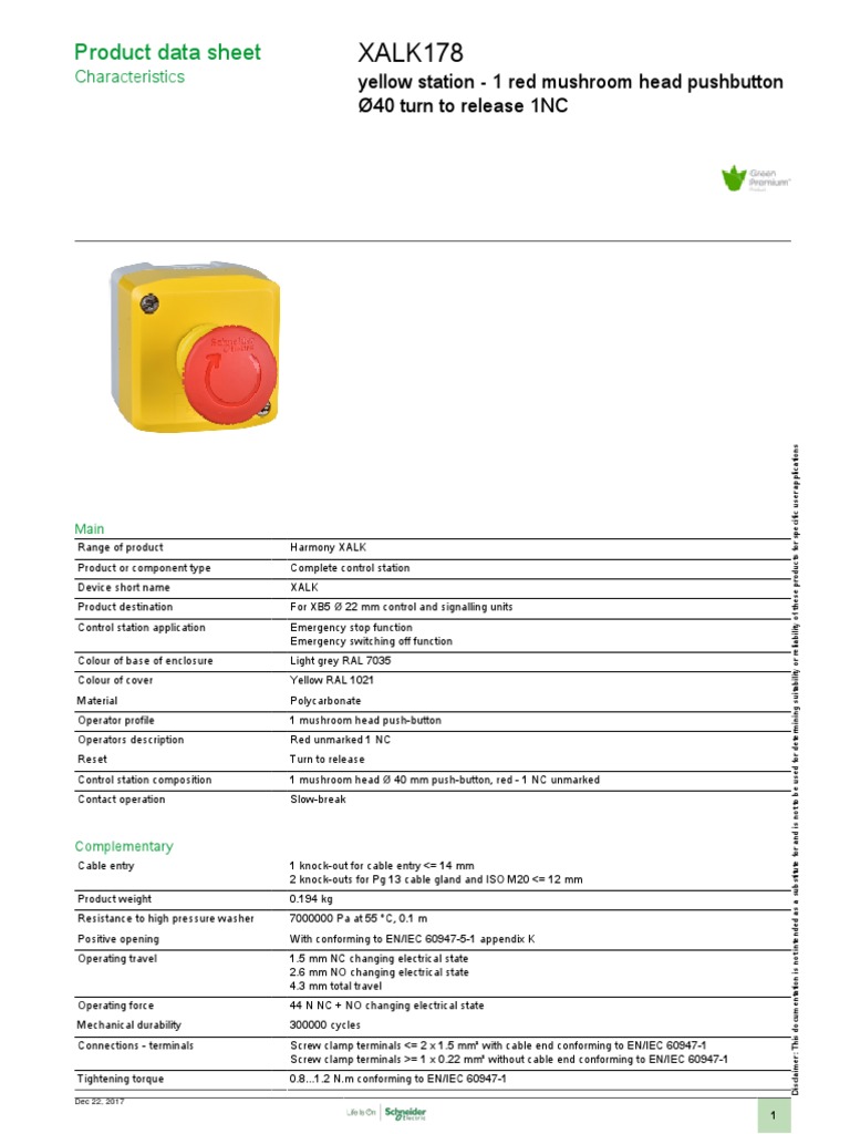 XALK178: Product Data Sheet | PDF | Electrical Engineering ...