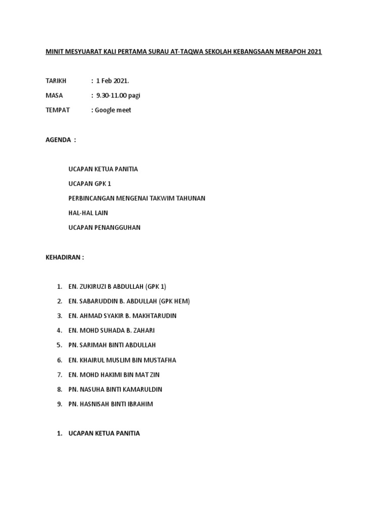 Mesyuarat Surau SK Merapoh 2021 | PDF | Karier & Perkembangan | Perjalanan