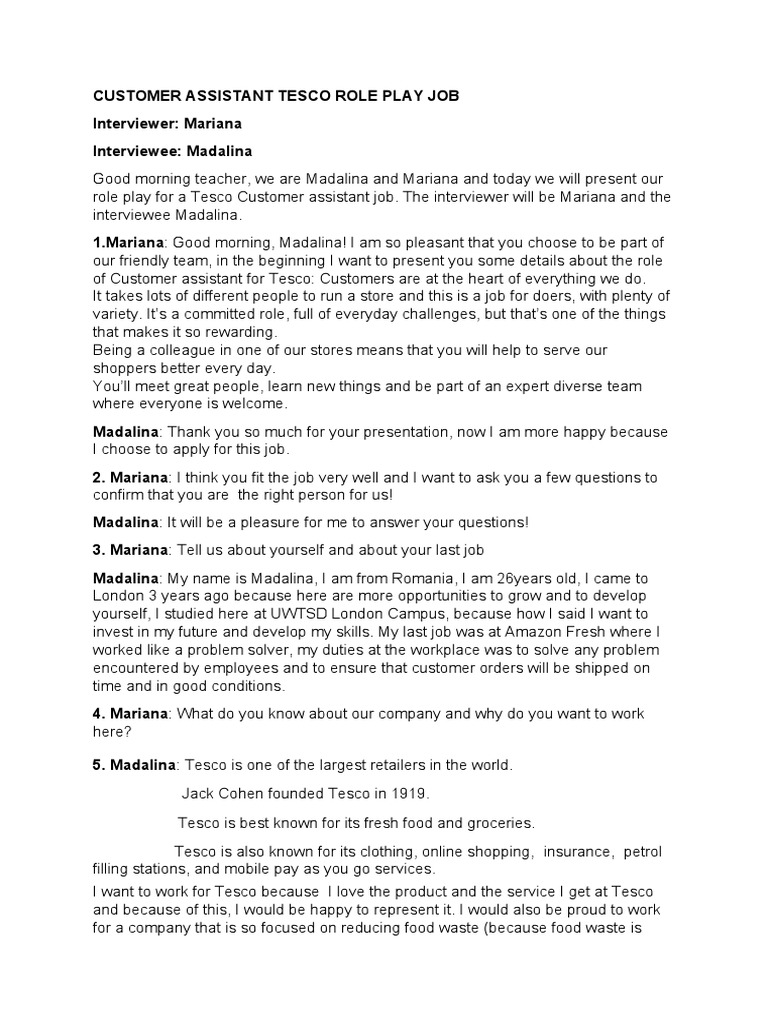 Customer Assistant Tesco Role Play Job | PDF | Tesco | Human Nature