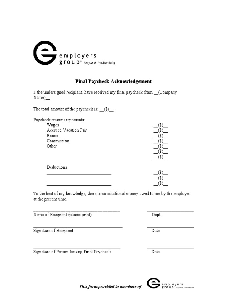 Helpline-Termination FinalPaycheckAcknowledgement | PDF | Finance & Money Management