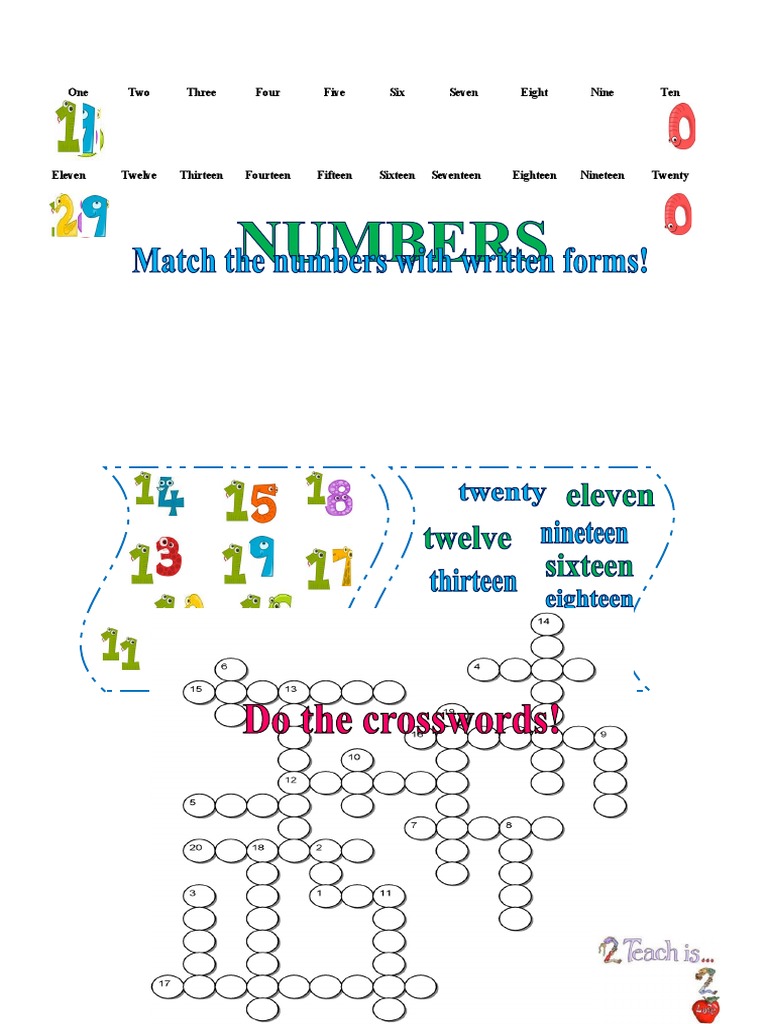 Numbers 1-20 Crossword | PDF | Games & Activities