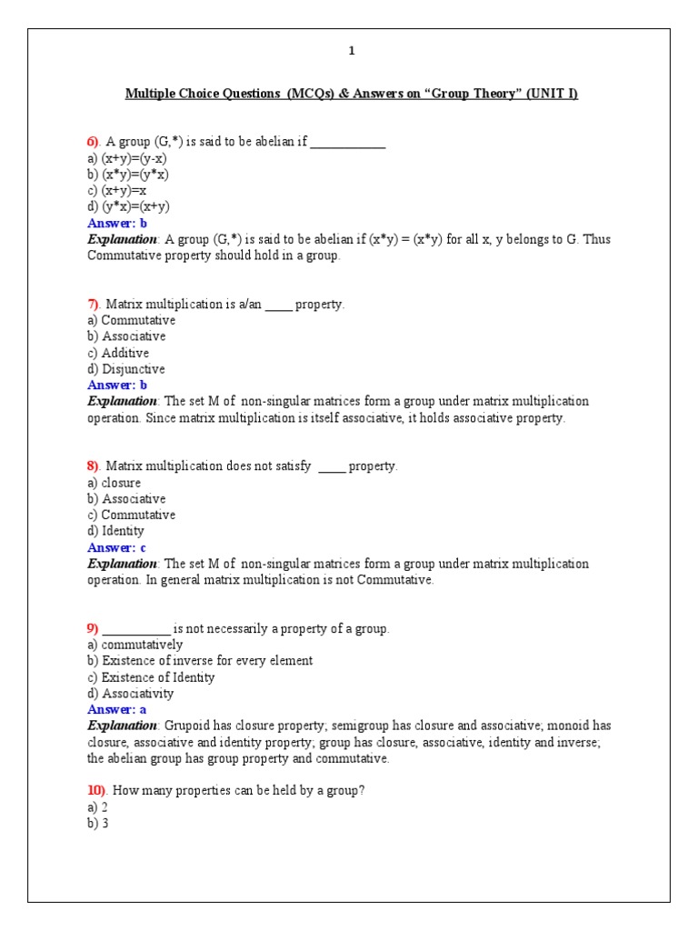 Abstract Algebra MCQs Question Bank 1 | PDF