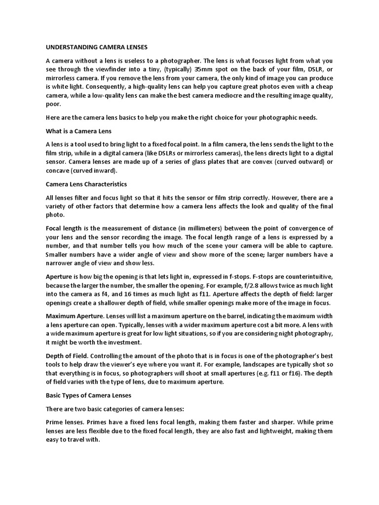 Understanding Camera Lenses | PDF | Camera Lens | Zoom Lens