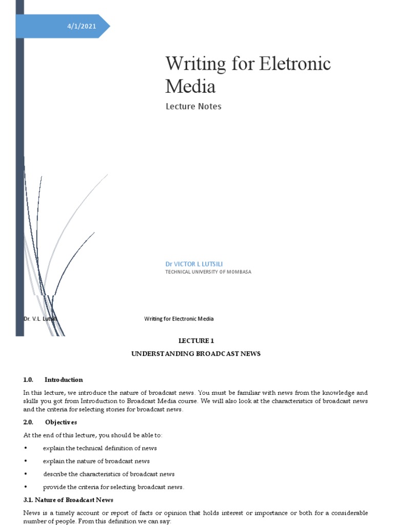 Writing For Electronic Media Lecture Notes | PDF | Broadcast Journalism ...