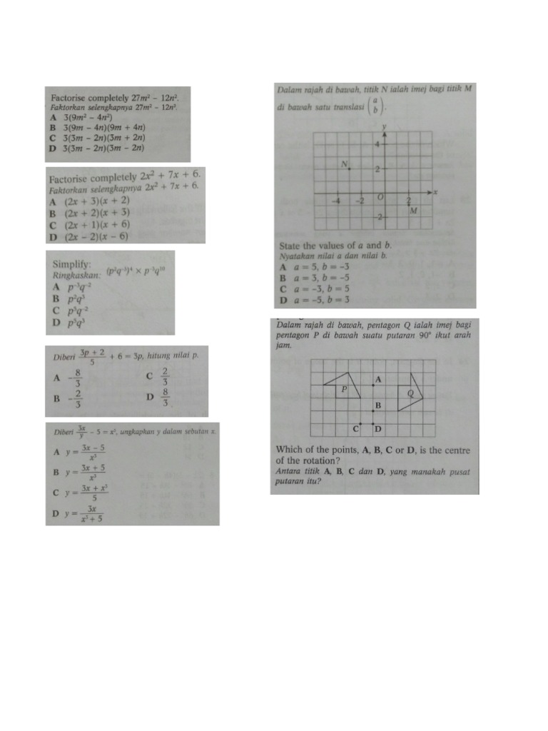 Pre Test Maths F4 | PDF