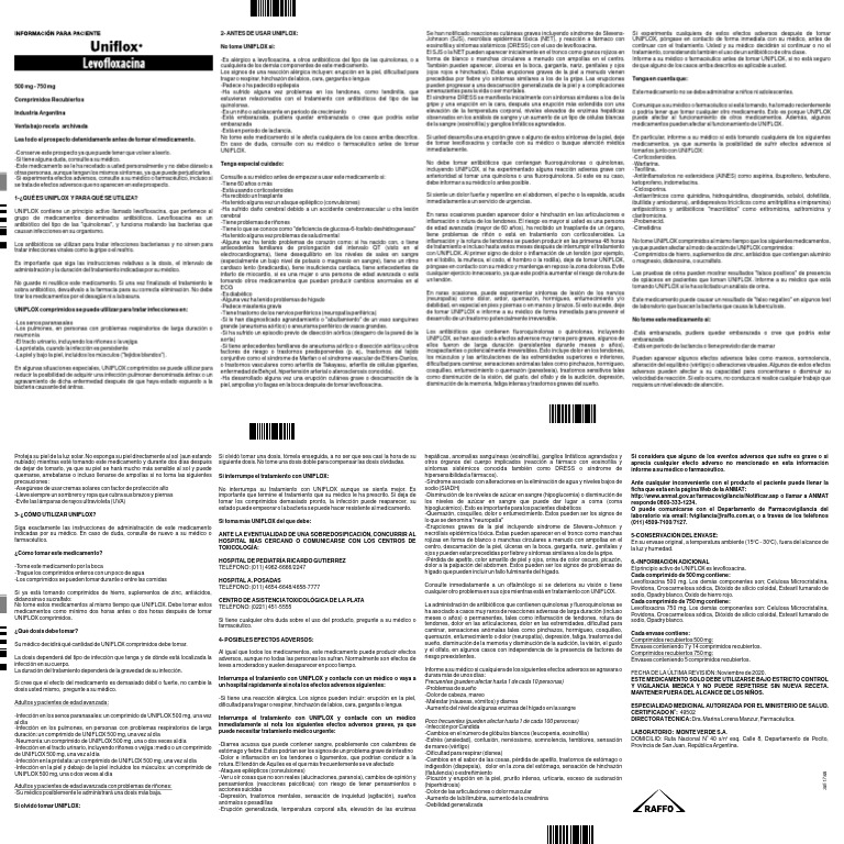 UNIFLOX Prospecto Pacientes RAFFO | PDF | Medicamentos con receta ...
