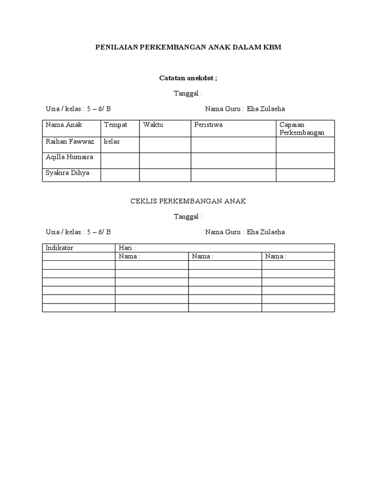 Penilaian Perkembangan Anak Dalam KBM | PDF