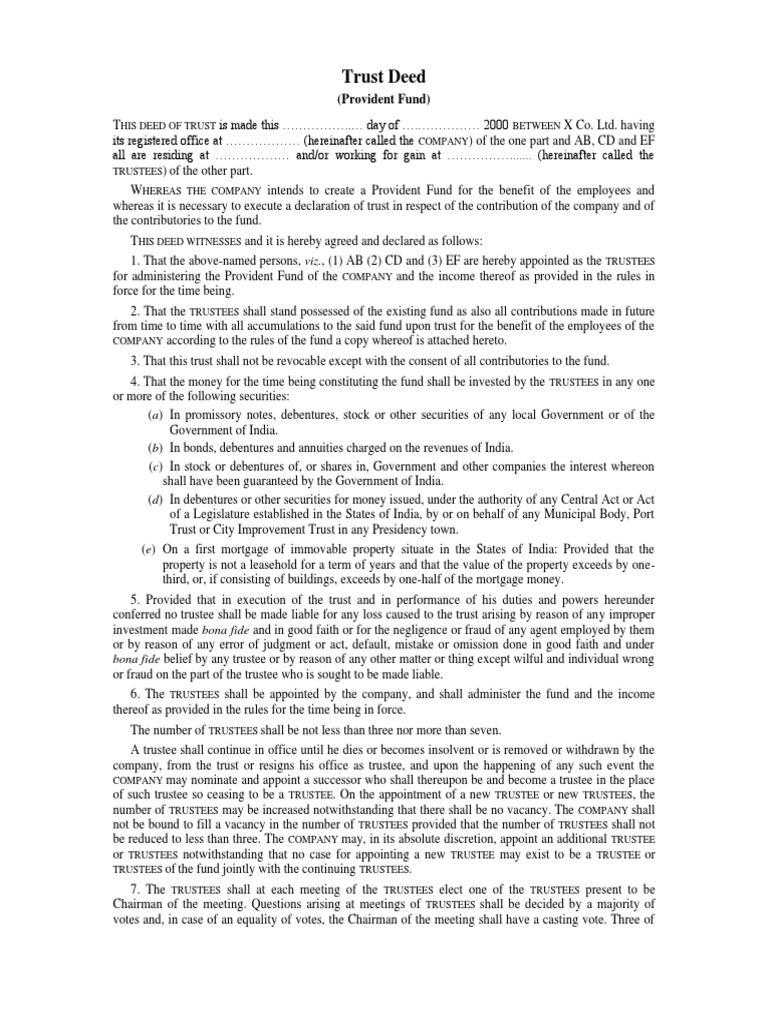 Trust Deed | PDF | Trust Law | Trustee