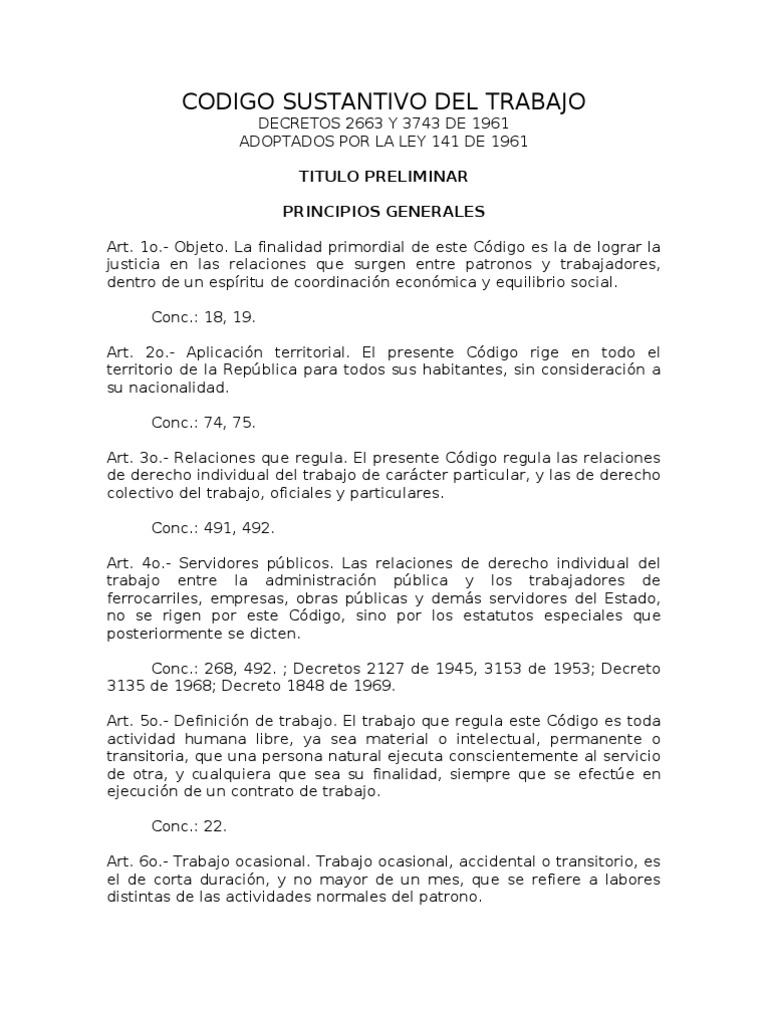 Codigo Sustantivo Del Trabajo | PDF