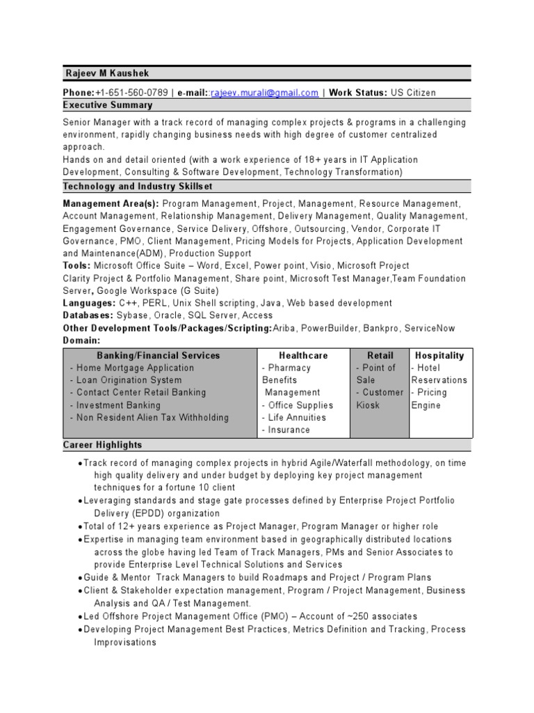Rajeev Murali - Project Manager | PDF | Project Management | Oracle Corporation