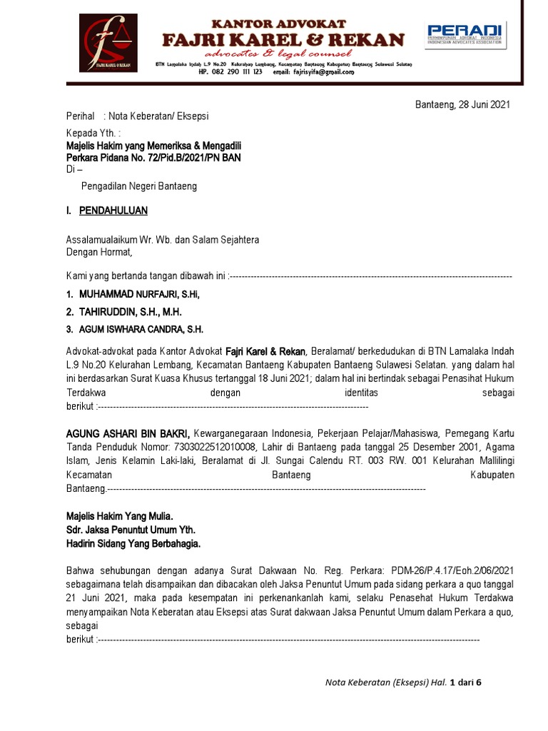 Eksepsi Pidana dalam Perkara Pembunuhan | PDF