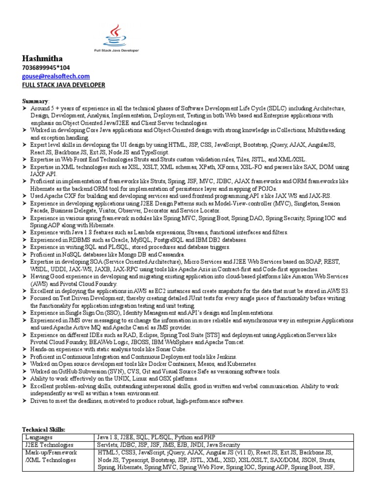 Resume of Hasmitha | PDF | Spring Framework | Representational State Transfer