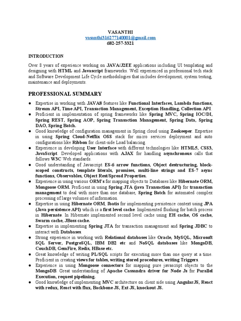 Vasanthi Resume | PDF | Spring Framework | Ajax (Programming)