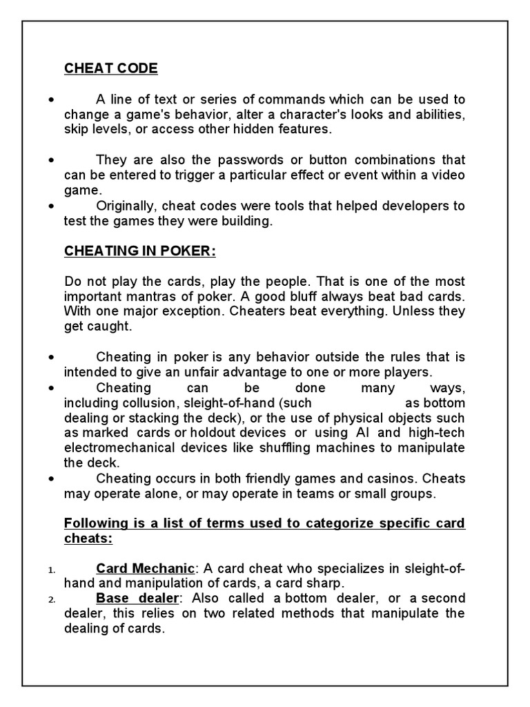 Cheat Code | PDF | Online Poker | Games Of Mental Skill