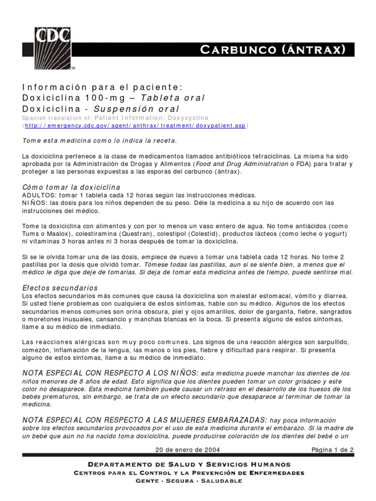 Información sobre Doxiciclina 100 mg | PDF | Alergia | Administración ...