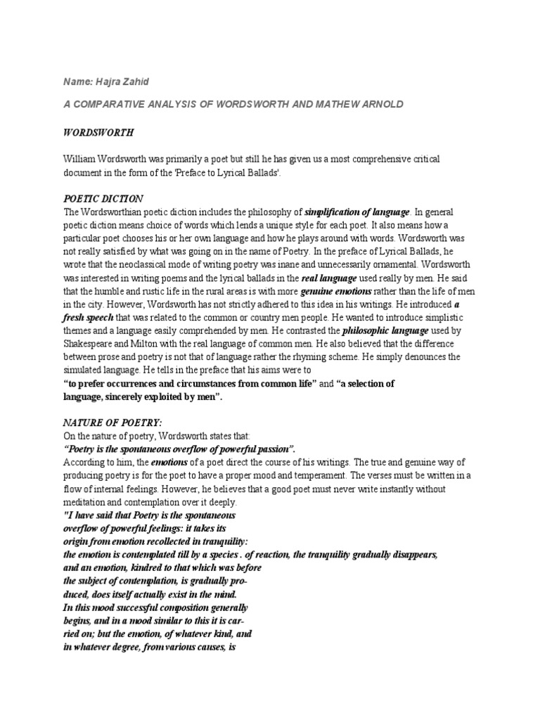 Wordsworth Vs Mathew Arnold | PDF | William Wordsworth | Poetry