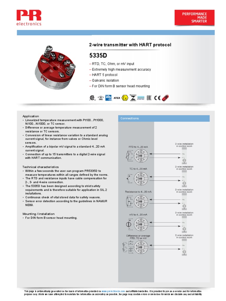 2-Wire Transmitter With HART Protocol | PDF | Thermocouple | Sensor