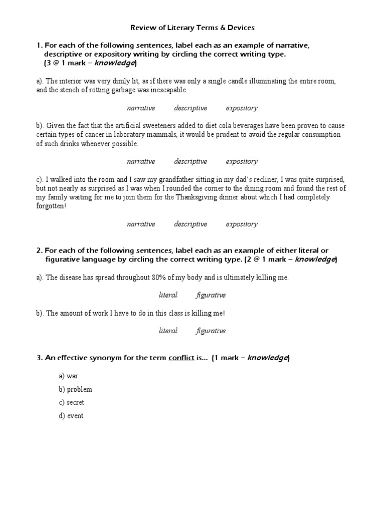 Literary Elements & Rhetorical Devices Review Quiz | PDF | Irony ...