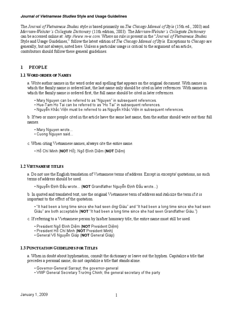 JVS Style and Usage Guidelines - 1!1!09 | PDF | South Vietnam | Vietnam
