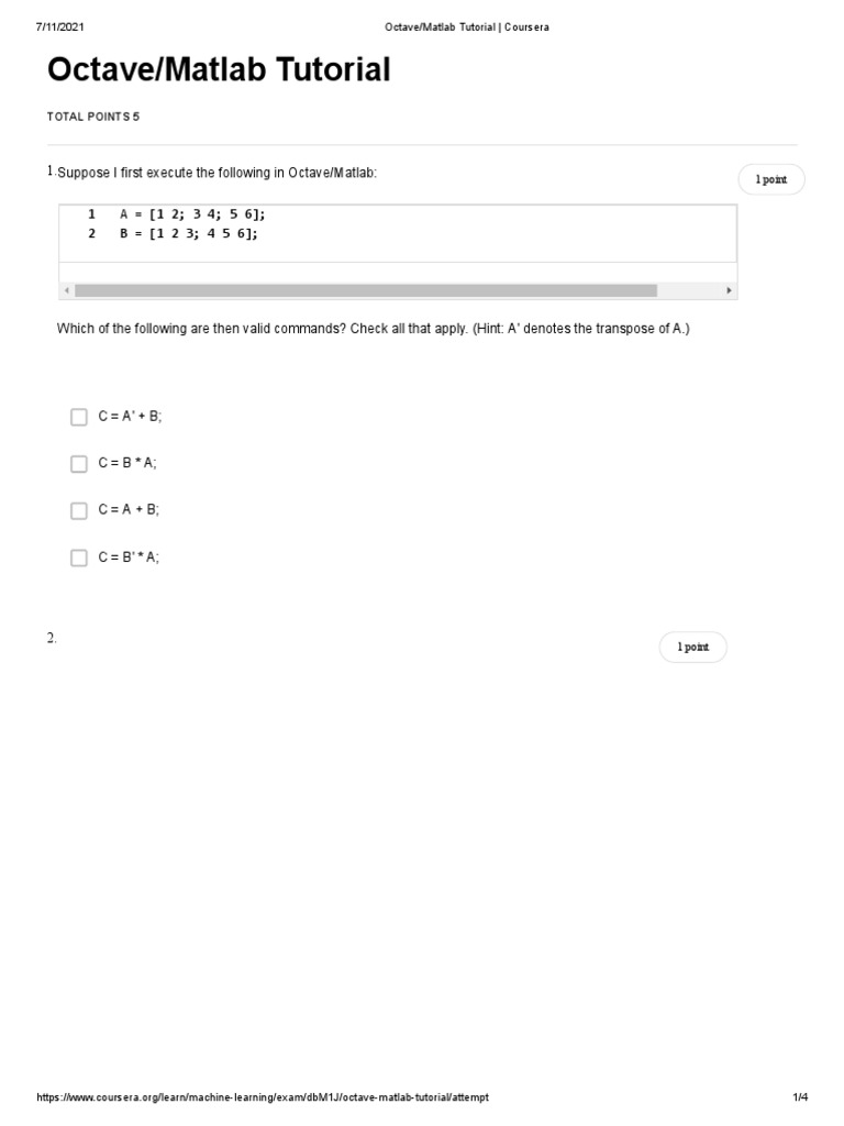 Octave - Matlab Tutorial - Coursera | PDF | Matlab | Matrix (Mathematics)