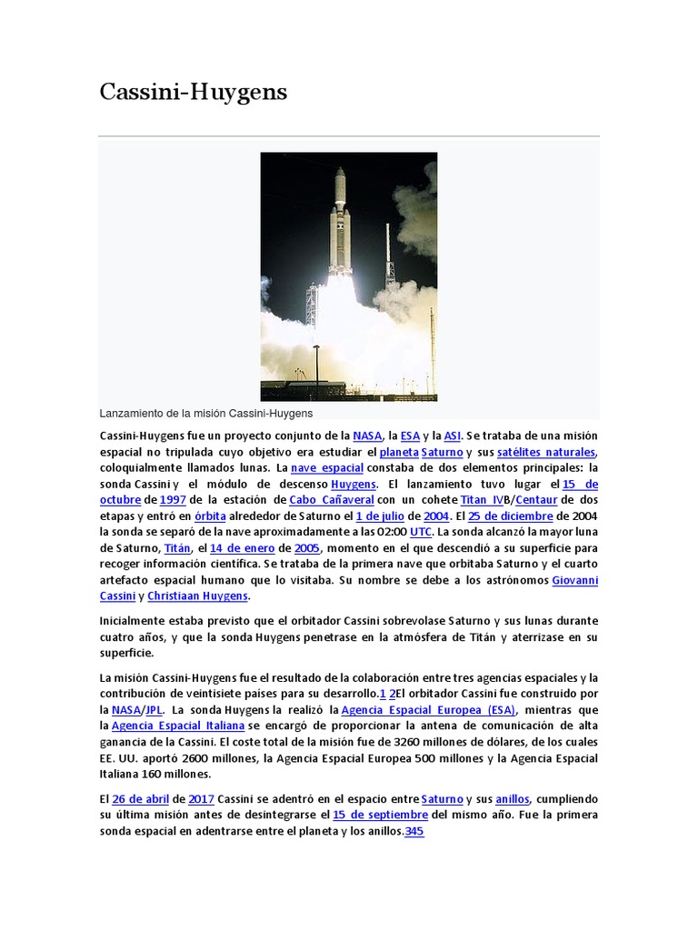 Cassini | PDF | Astronave | Descubrimiento y exploración del sistema solar