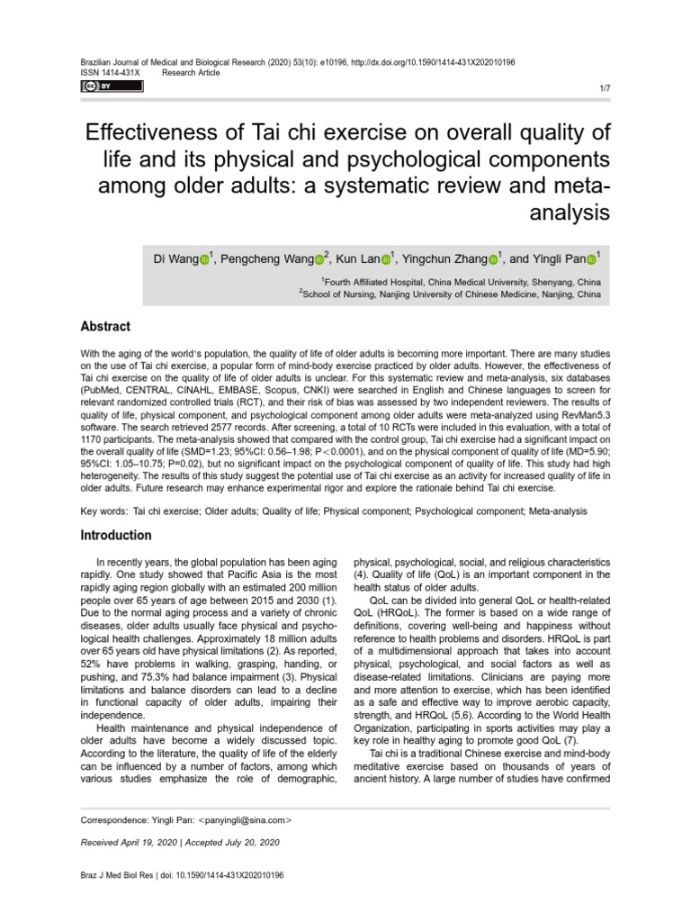 Effectiveness of Tai Chi Exercise On Overall Quality of Life | PDF | Randomized Controlled Trial ...