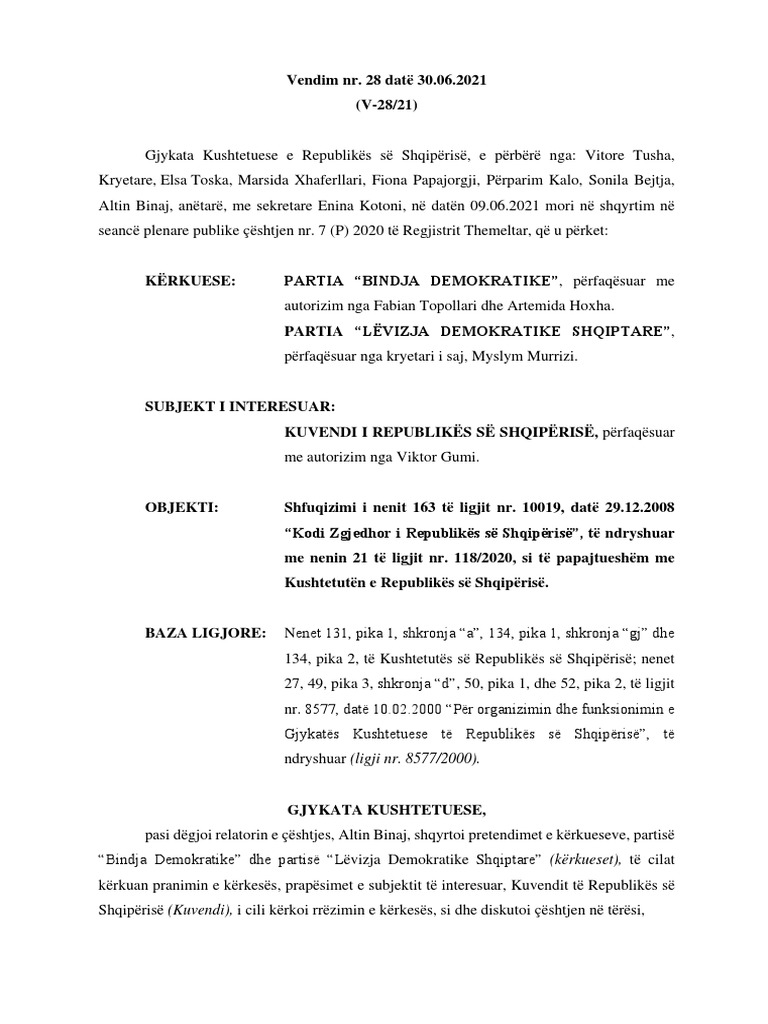 Vendimi I Gjykatës Kushtetuese | PDF