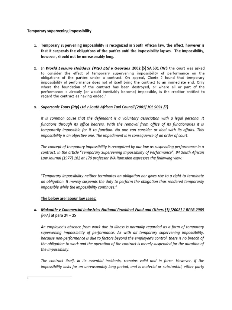 Temporary Supervening Impossibility | PDF | Business Law | Common Law