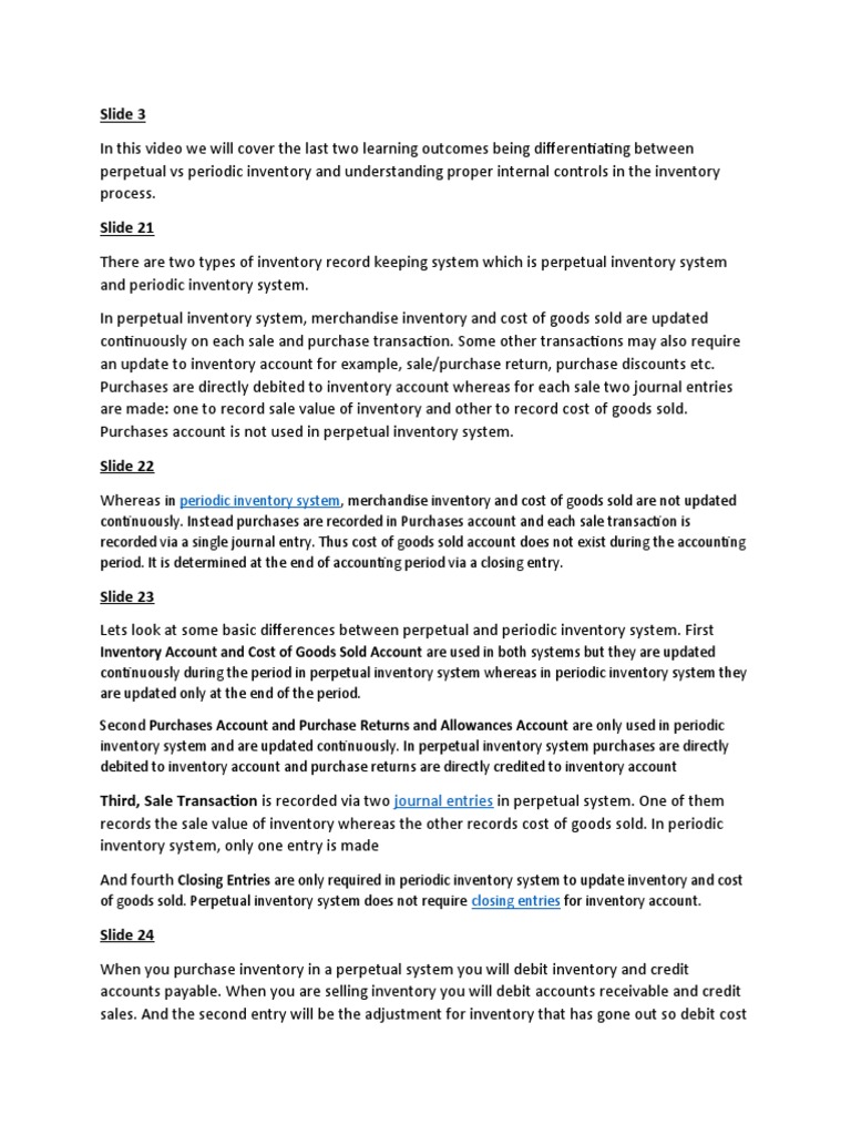 Transcript For Lecture Video 2 | PDF | Inventory | Debits And Credits