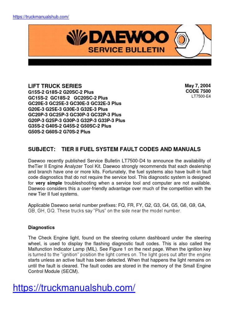 Daewoo Lift Truck Fault Codes de Falhas | PDF | Throttle | Voltage