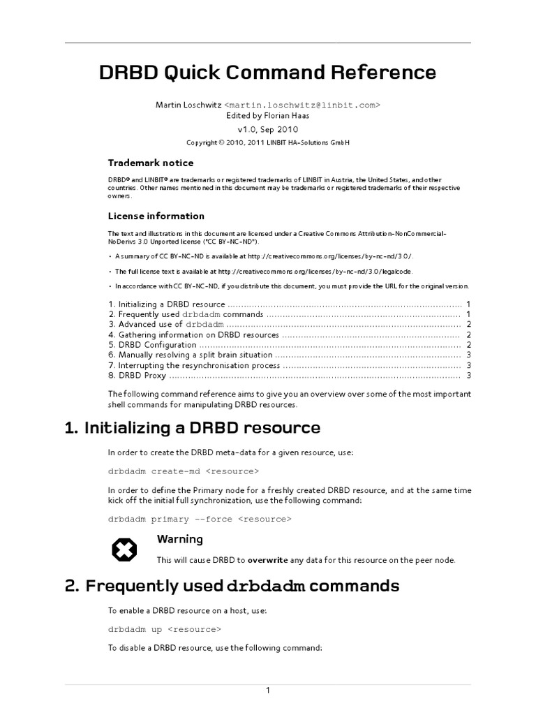 DRBD Quick Reference Guide | PDF | Creative Commons License | Information Technology