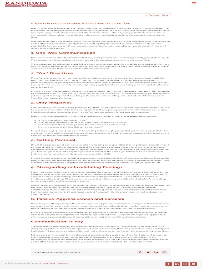 6 Signs of Poor Communication Skills | PDF | Idea | Thought