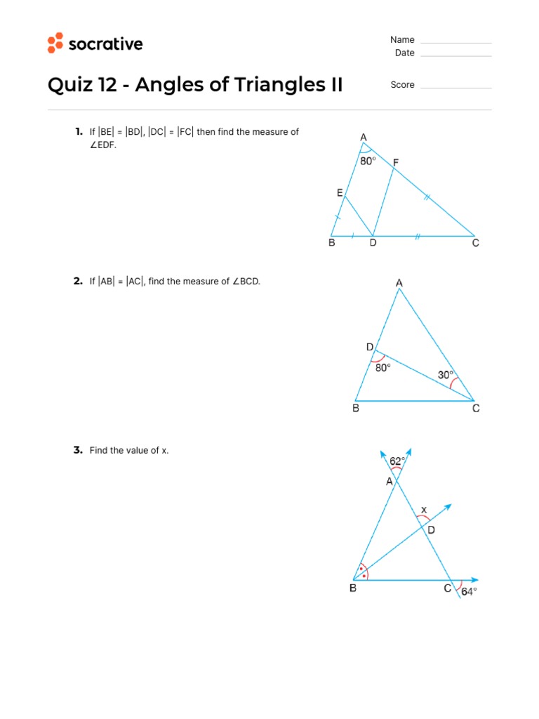 Quiz 12 - Angles of Triangles II | PDF