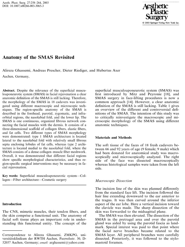 Anatomy of the SMAS Explained | PDF | Muscle | Skin