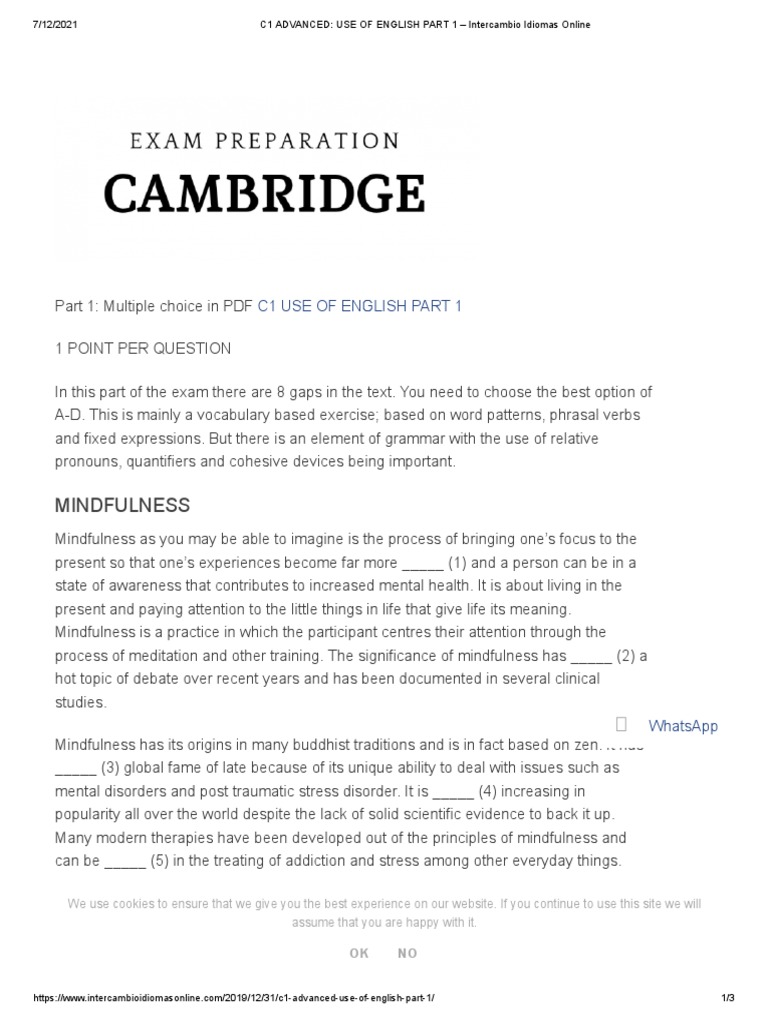 C1 Advanced: Use of English Part 1 | PDF | Mindfulness | English Language