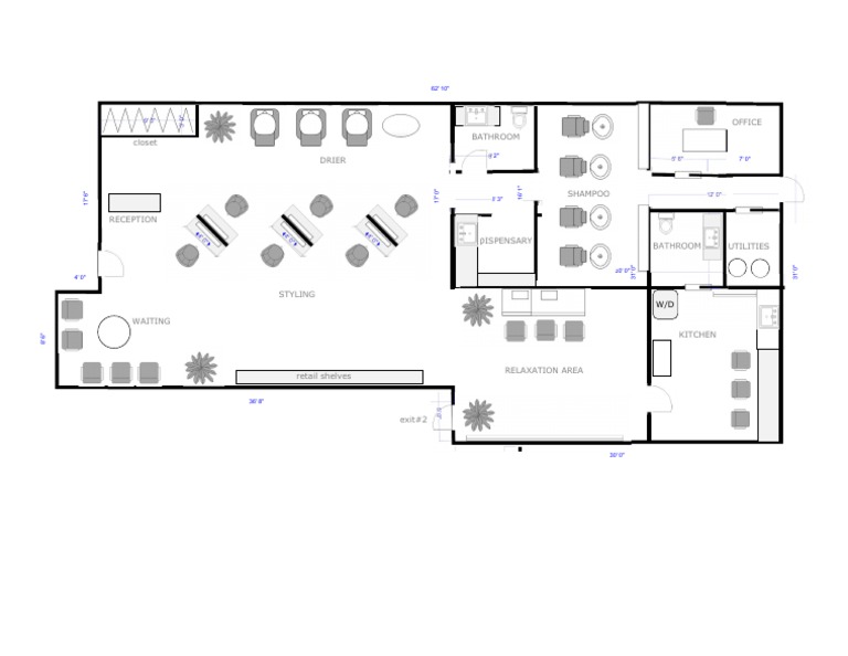 Salon Space Dimensions and Layout | PDF