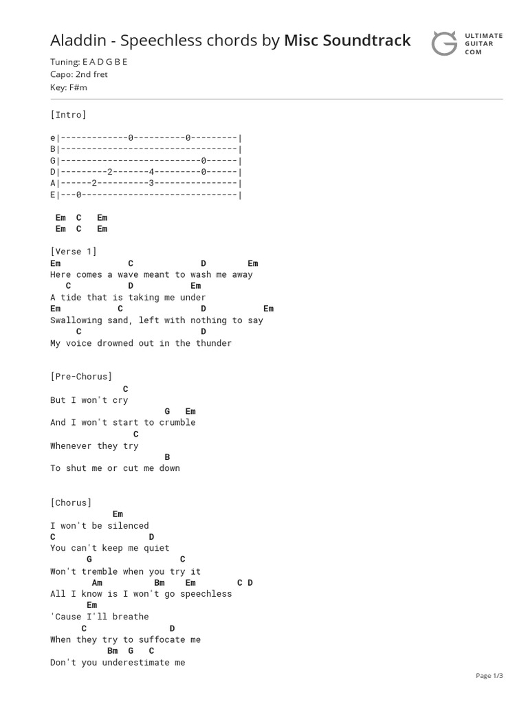 Aladdin - Speechless Chords | PDF | Song Structure | Songs