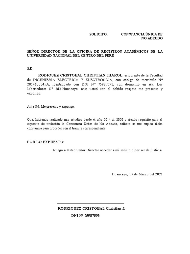 08 Solicitud - Constancia de No Adeudo | PDF