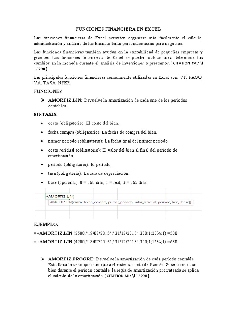 Funciones Financiera en Excel | PDF | Amortización (Negocio) | Depreciación