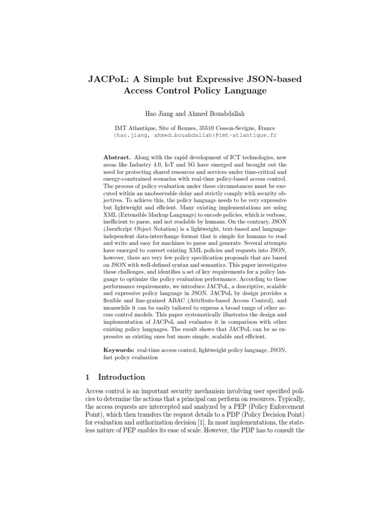 Jacpol: A Simple But Expressive Json-Based Access Control Policy ...