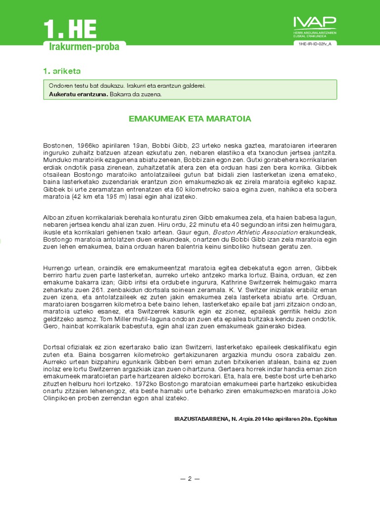 Irakurmen-Proba: 1. Ariketa | PDF