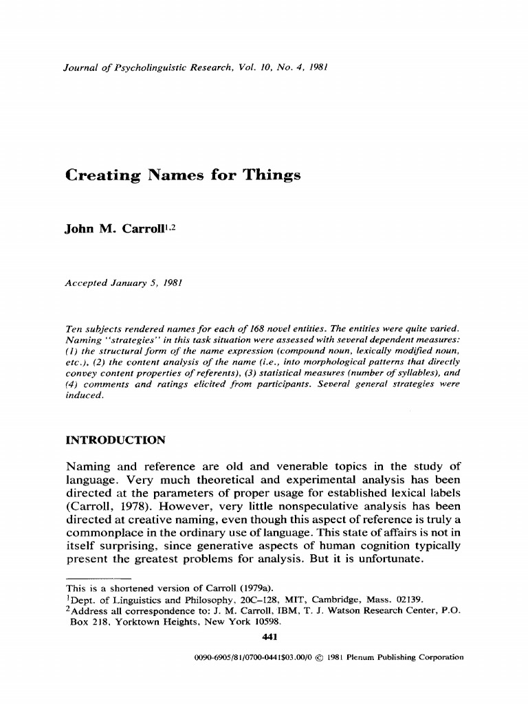 Creating Names For Things | PDF | Subject (Grammar) | Adjective